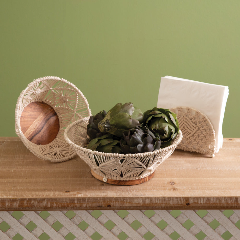 Wood and Macrame Bowl Set – The Home Emporium